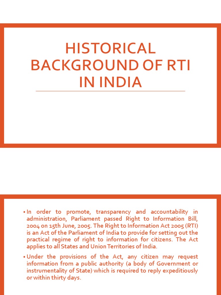 Historical Background of RTI in India | PDF | Freedom Of Information ...