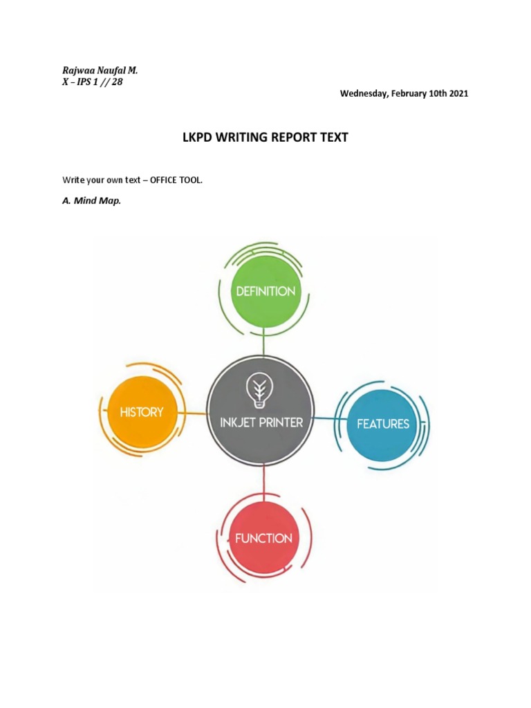 LKPD Writing Report Text: A. Mind Map | PDF | Printer (Computing) | Office Equipment
