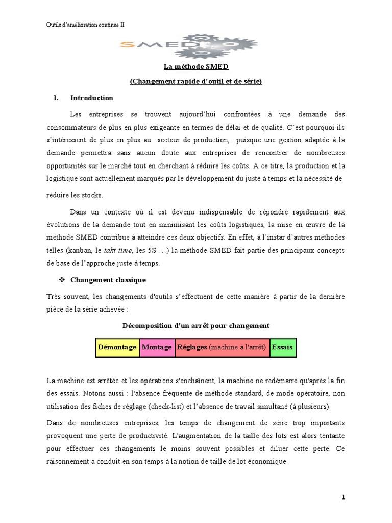 La Methode SMED II | PDF | Science et technologie | Production et ...