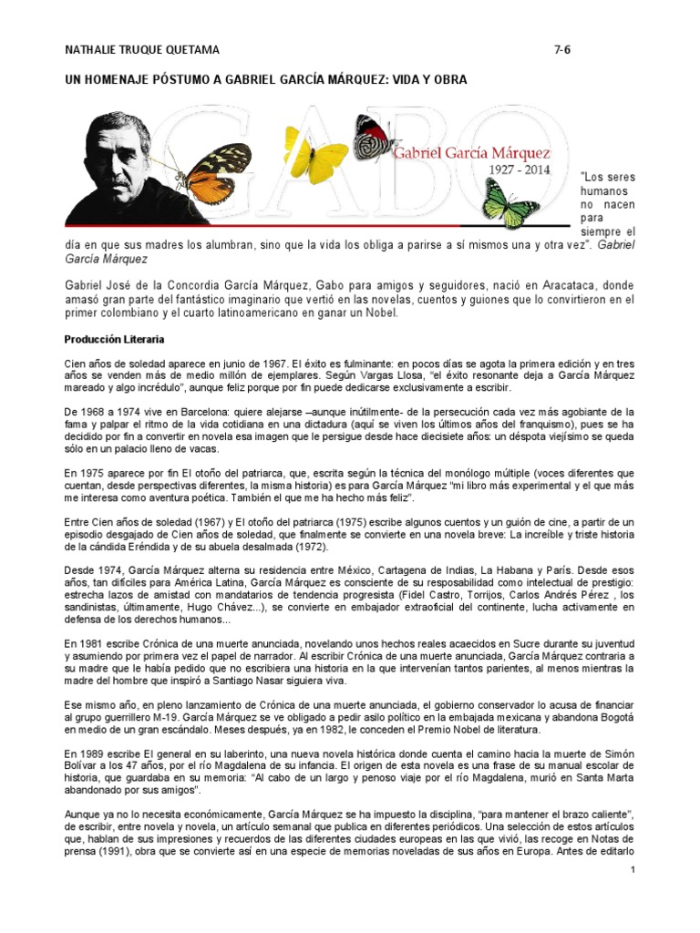 UN HOMENAJE POSTUMO A GABRIEL GARCIA MARQUEZ N8kksku | PDF | Gabriel García Márquez