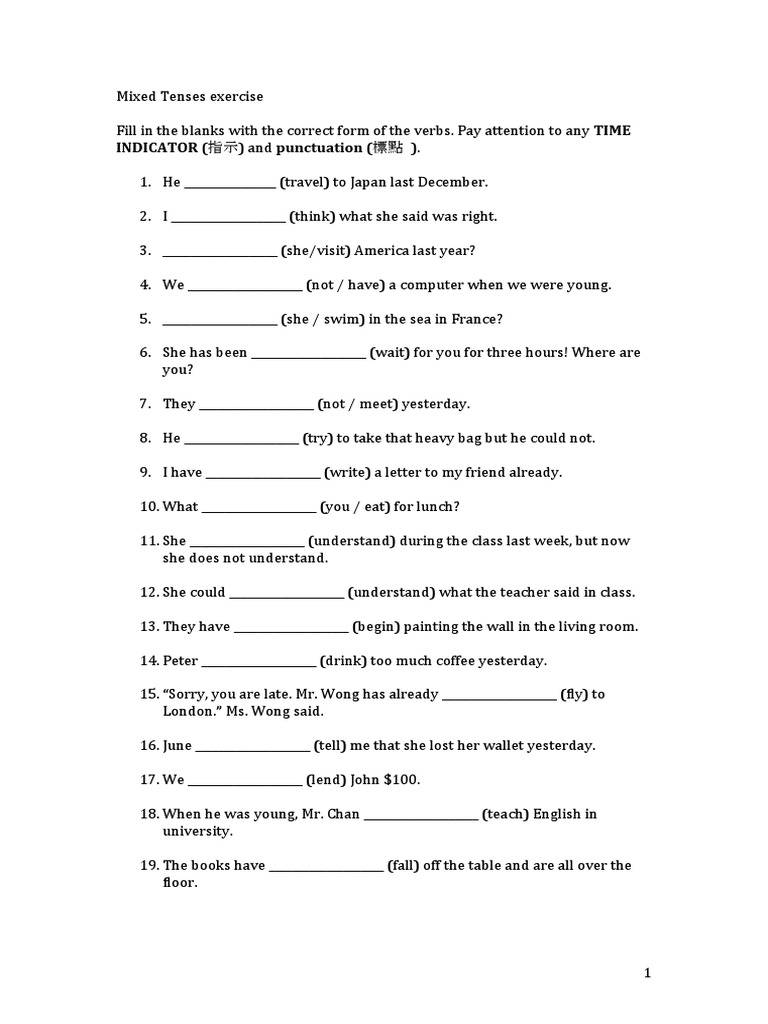 Mixed Tenses Exercise