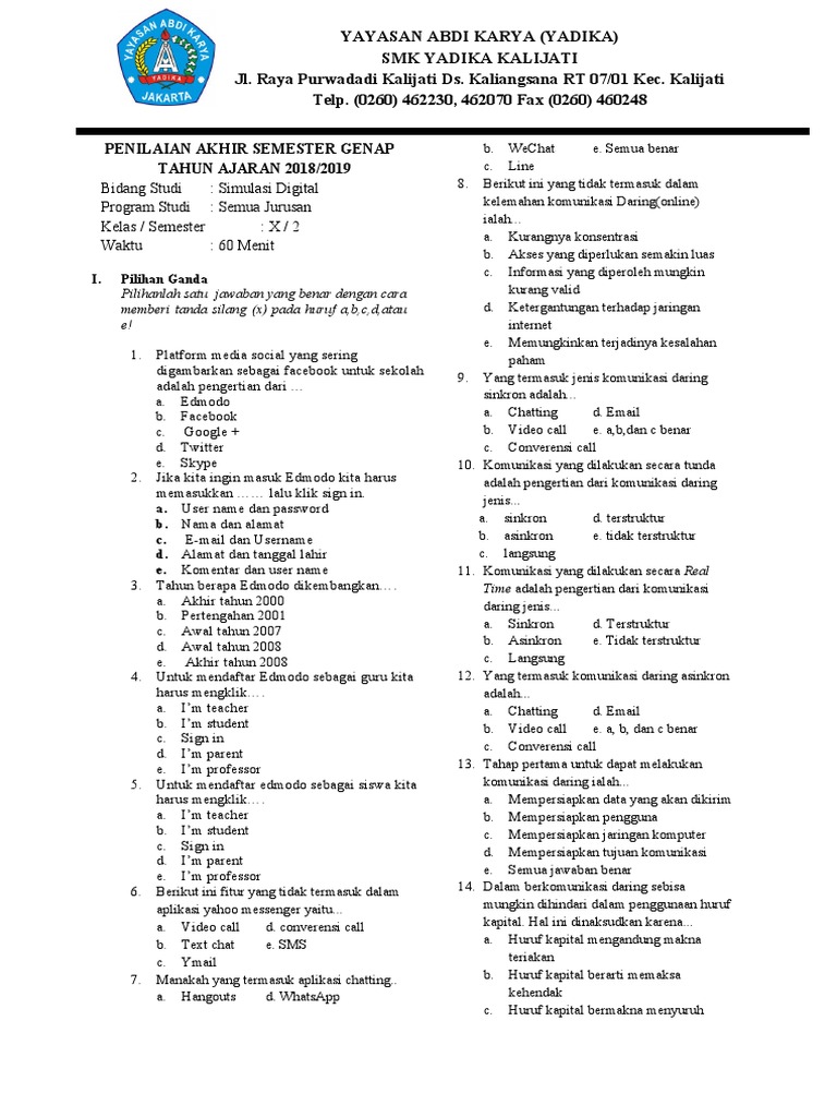 Soal UAS SIMDIG X 1819 SEM 2 | PDF