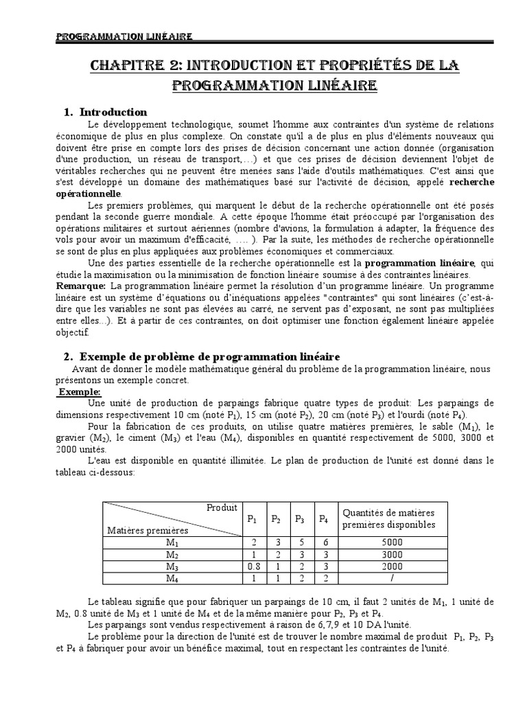 Introduction à la Programmation Linéaire | PDF | Optimisation linéaire ...