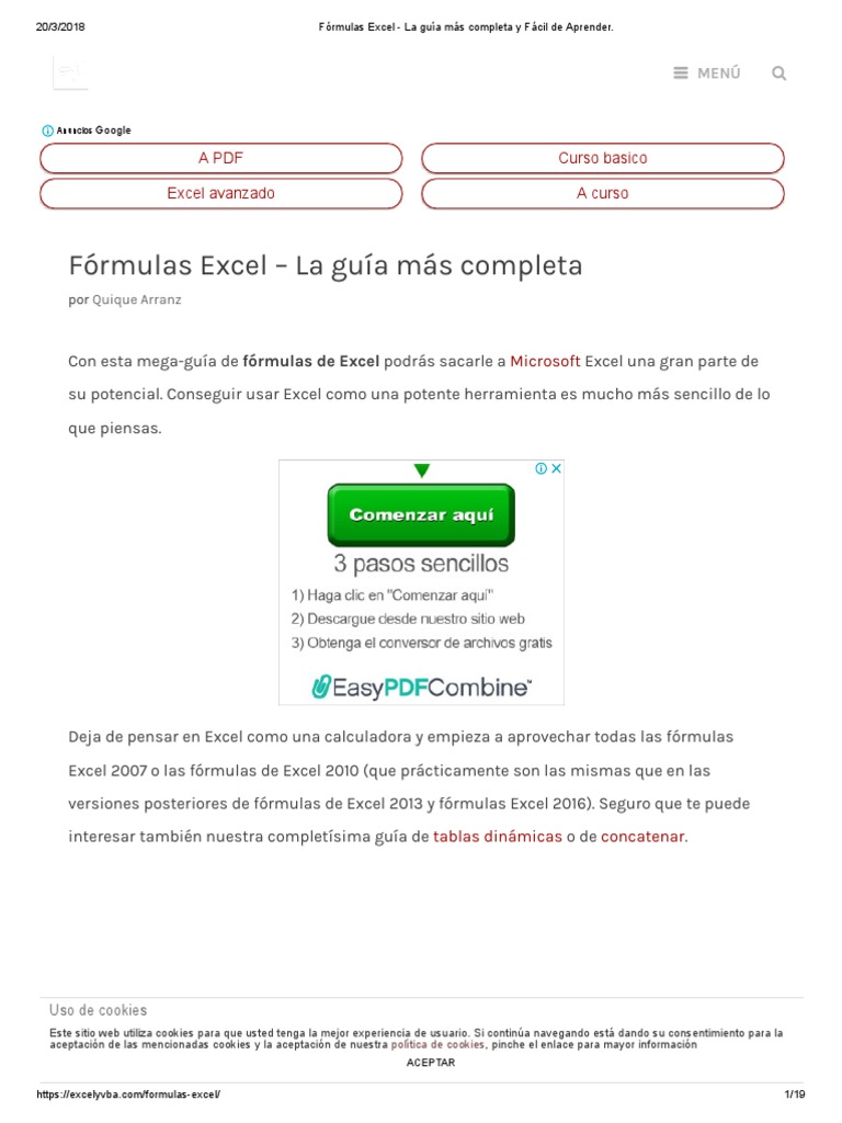Fórmulas Excel - La Guía Más Completa y Fácil de Aprender | PDF ...