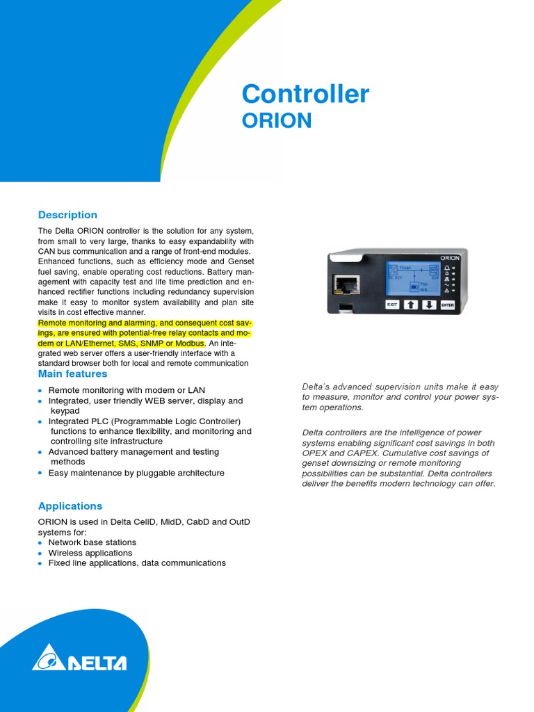 Datasheet - Delta ORION Controller | PDF | Programmable Logic ...