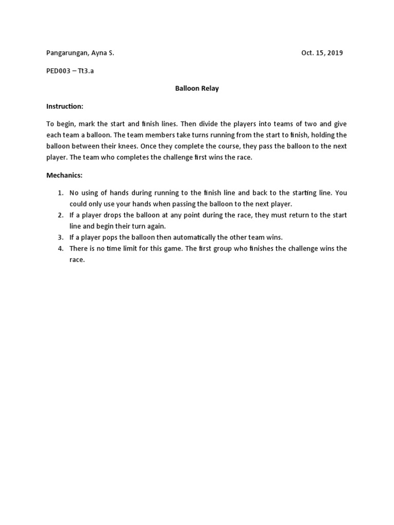 Balloon Relay Game Instructions | PDF