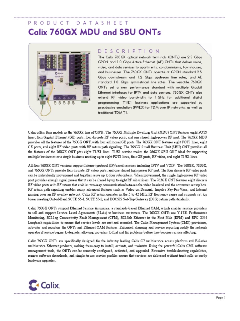 Calix MDU ONT Datasheet | PDF | Computer Engineering | Data Transmission