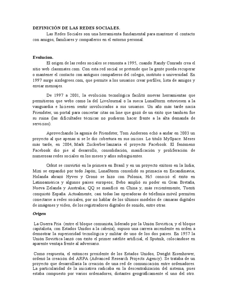 Evolución y Funciones de las Redes Sociales | PDF | Globalización | Red ...