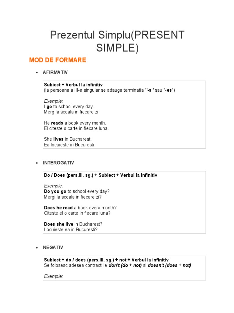 Prezentul Simplu THEORY | PDF | Language Arts & Discipline