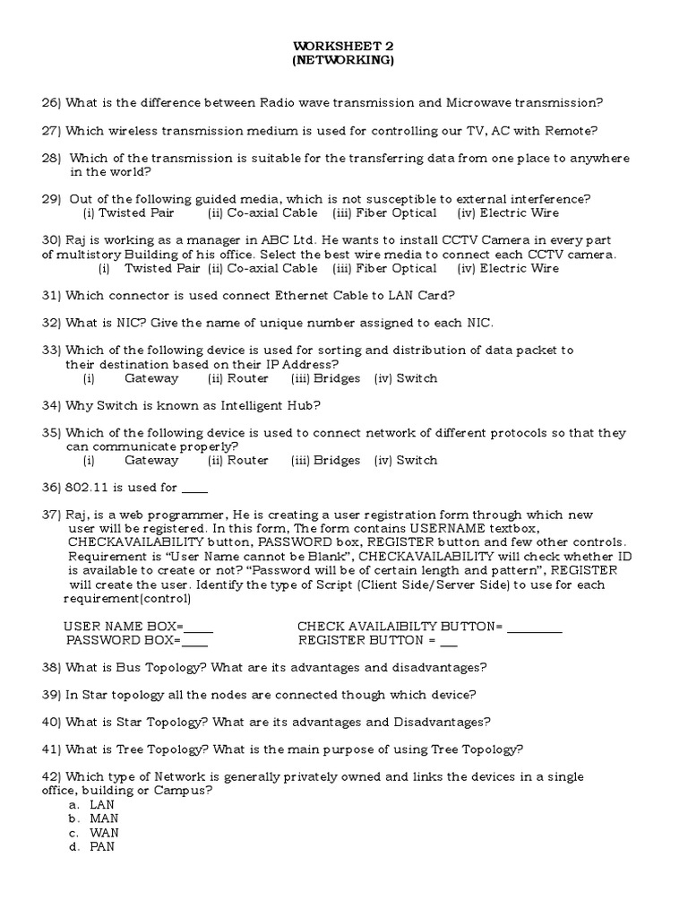 Worksheet 2 (Networking) | PDF | Network Topology | Local Area Network