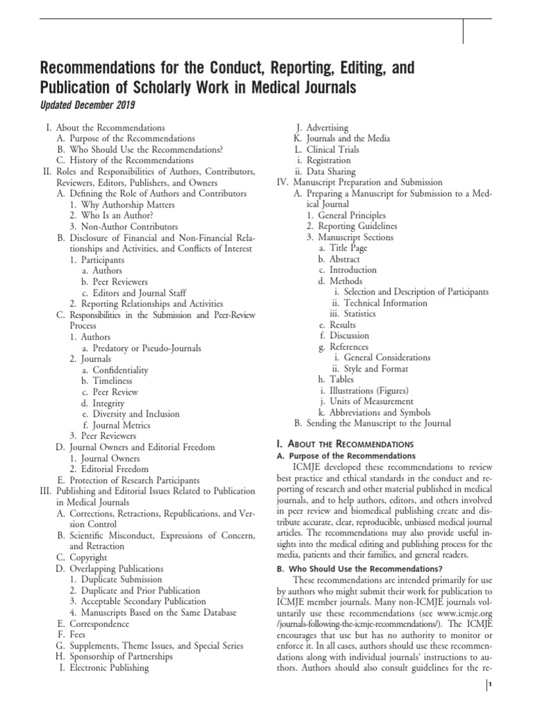 Recommendations For The Conduct, Reporting, Editing, and Publication of ...