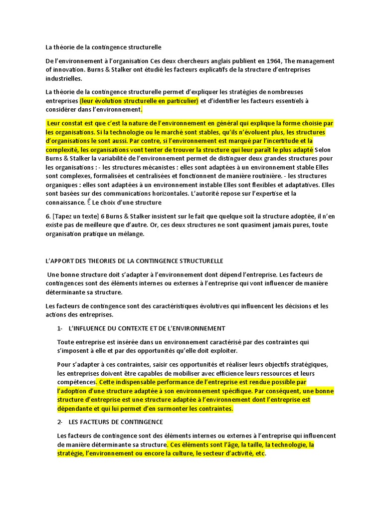 La Théorie de La Contingence Structurelle | PDF | Sociétés ...