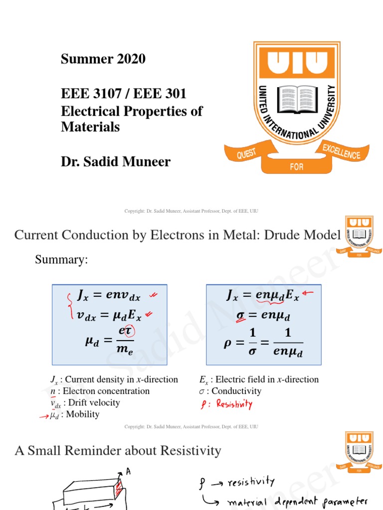 202 EEE 3107 A Class 07 Notes | PDF | Electrical Resistivity And ...