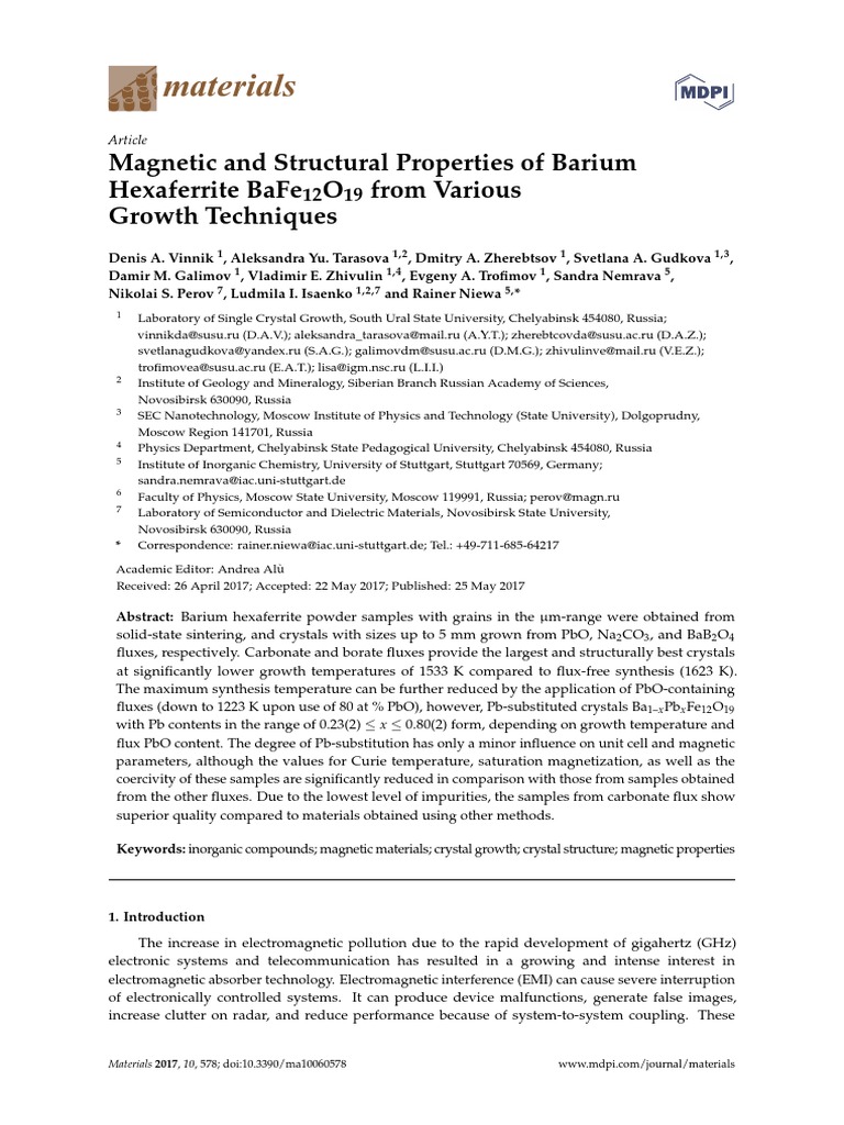 Review Article Barium Hexaferrite | PDF | Differential Scanning ...