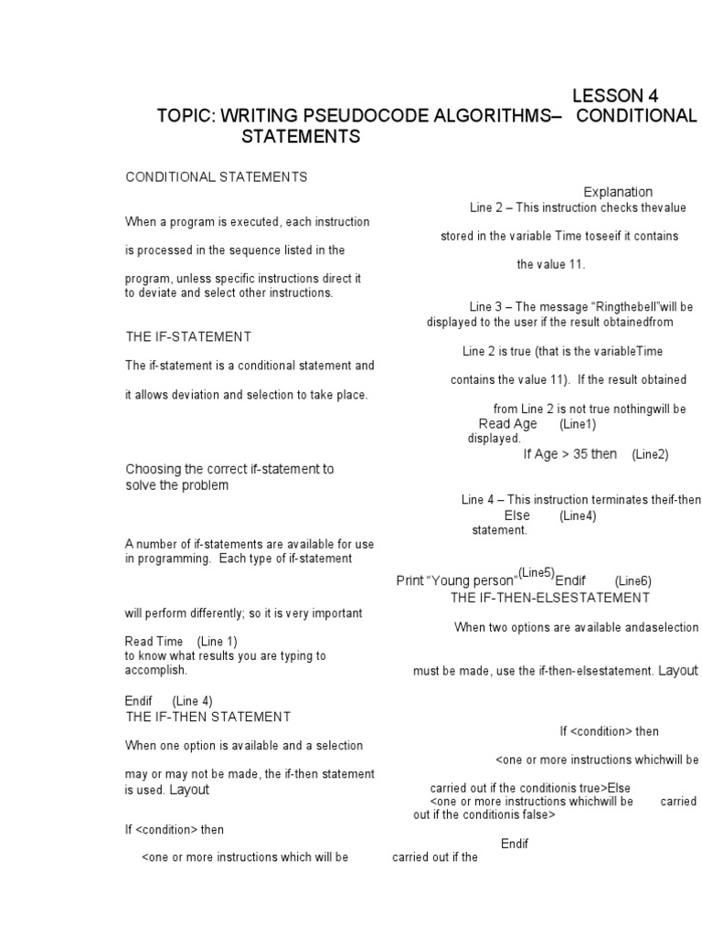Conditional Statement Handout | PDF | Algorithms | Algorithms And Data Structures