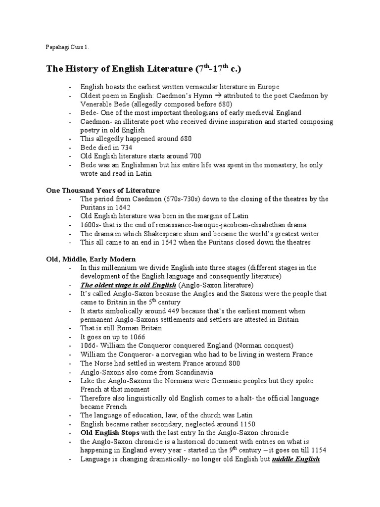 History of Old English Literature - Notes | PDF | Anglo Saxons ...