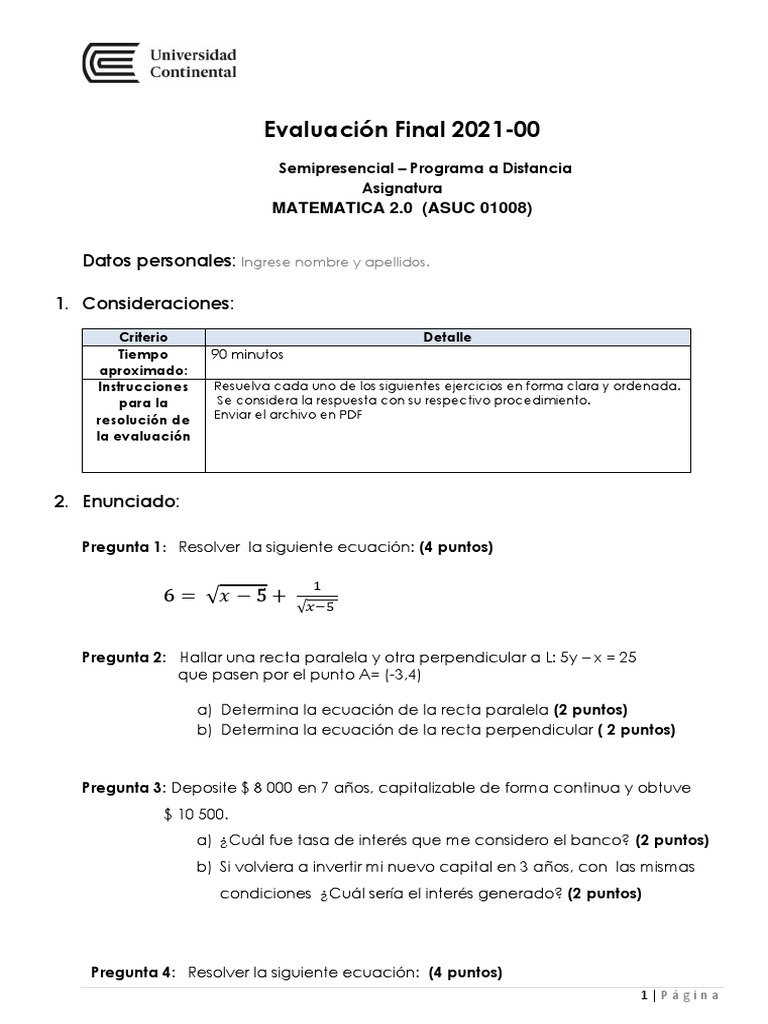 Examen Final Matematica 2.0 | PDF