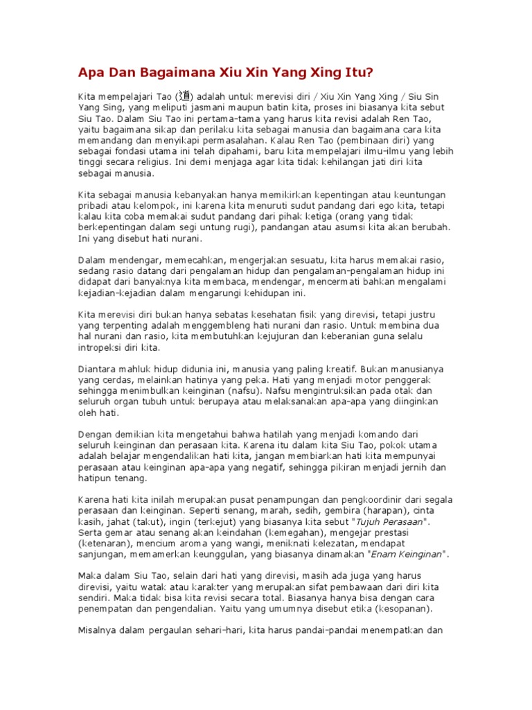 Apa Dan Bagaimana Xiu Xin Yang Xing Itu | PDF