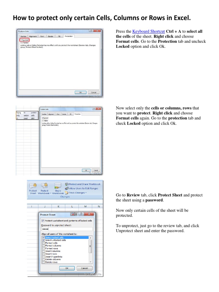 How To Protect Only Certain Cells in Excel KS - 201305031349358623 | PDF