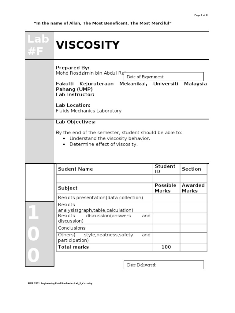 Viscosity: Lab #F | Download Free PDF | Viscosity | Fluid Mechanics