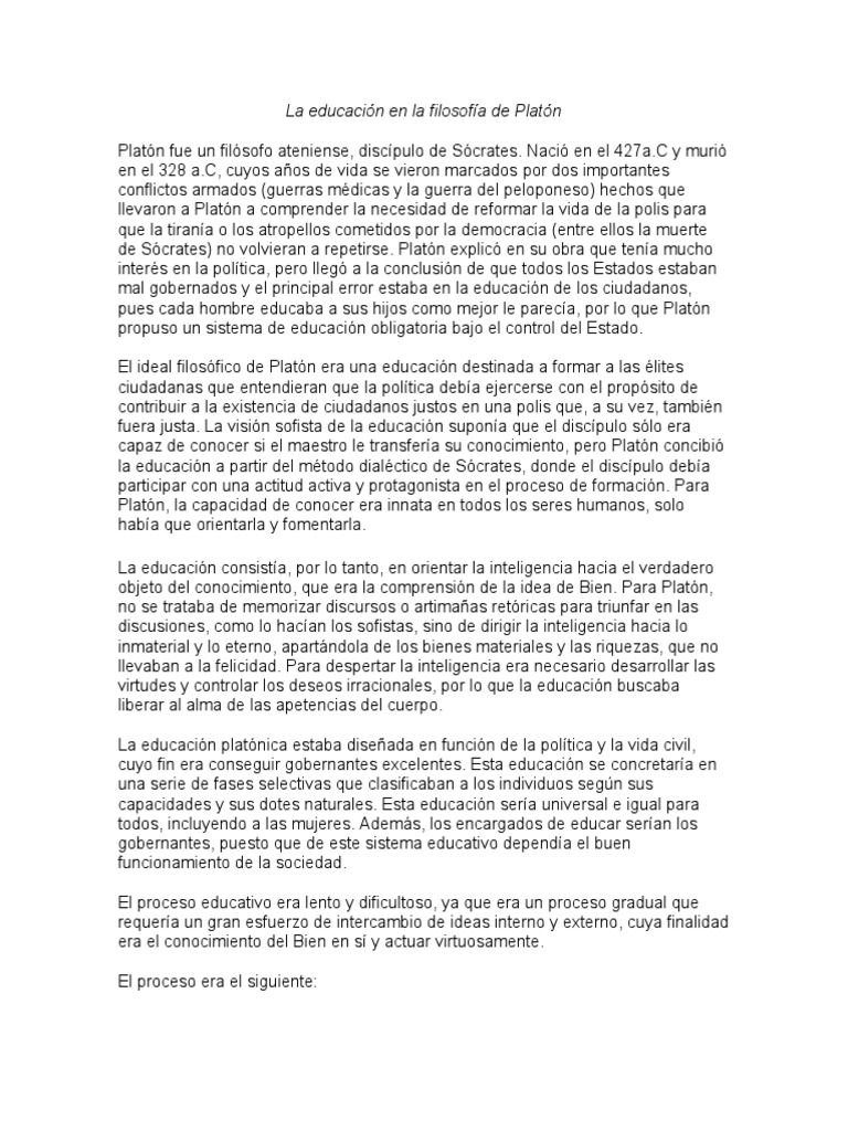 Filosofia De La Educación En Platon Pdf Platón Sócrates