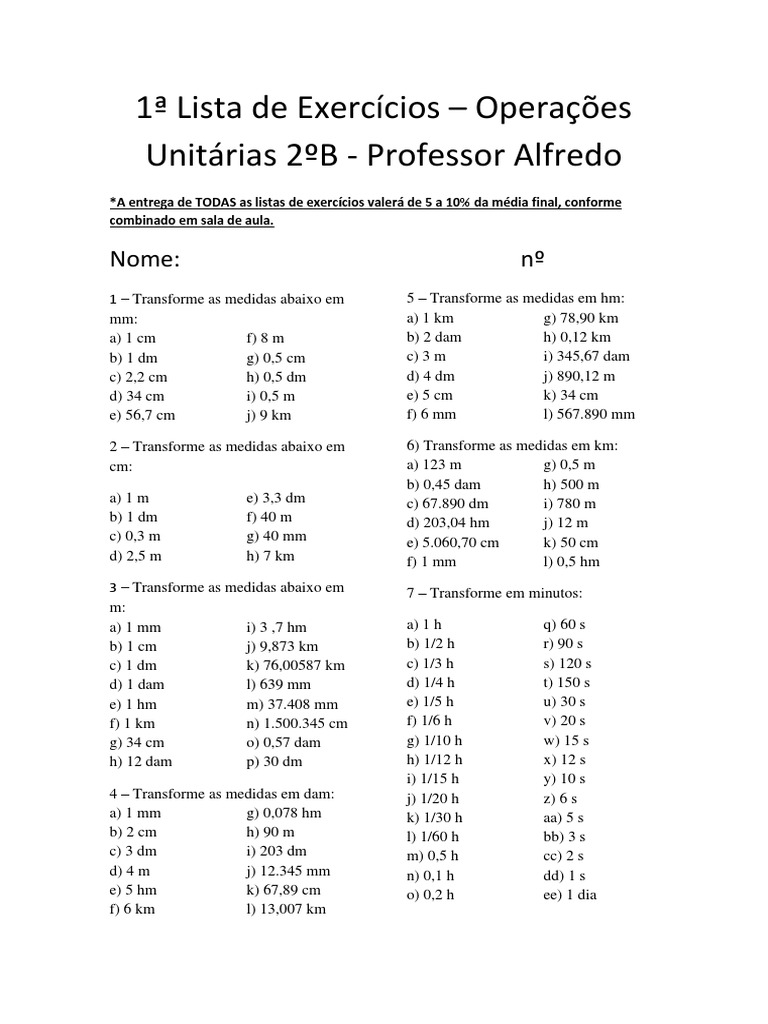 1 Lista de Exercícios Operações - Conversão de Unidades | PDF | Litro ... 1 Lista de Exercícios Operações - Conversão de Unidades | PDF | Litro ...