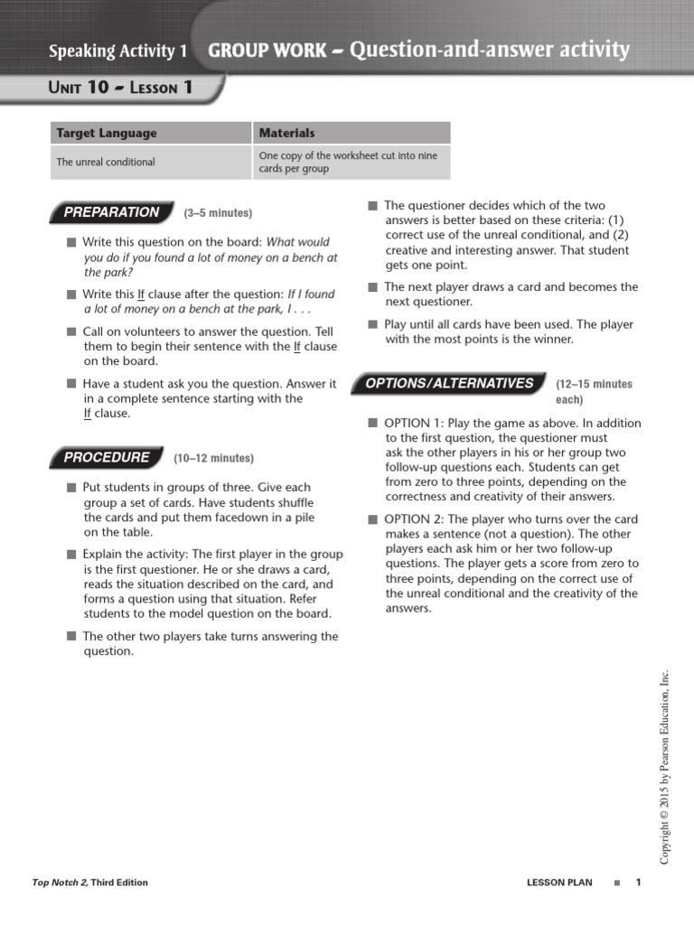 UNIT 10 Speaking Activities | PDF | Question | Sentence (Linguistics)