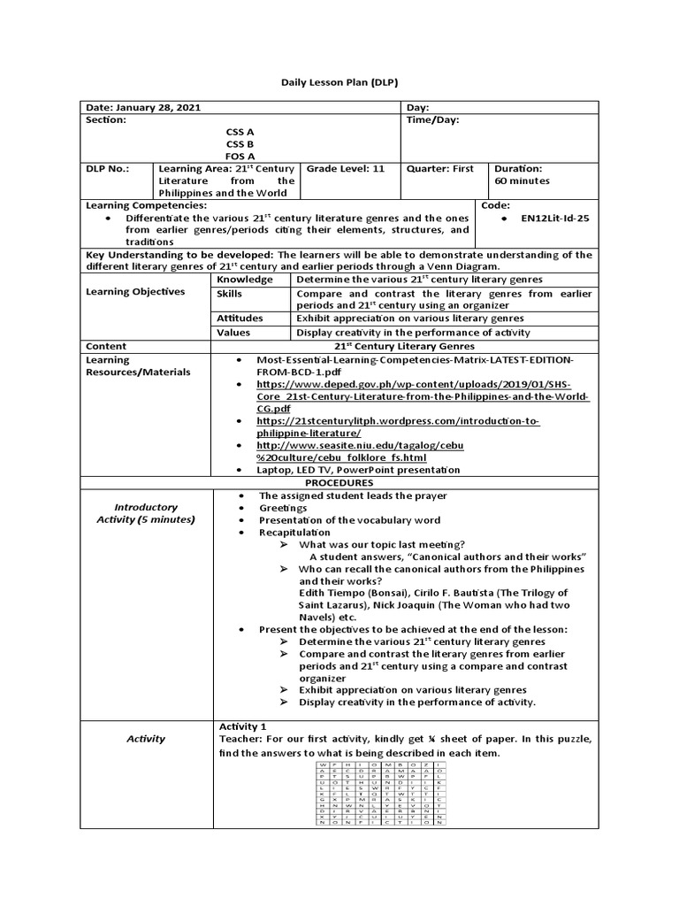 Introductory Activity (5 Minutes) | PDF | Poetry | Genre