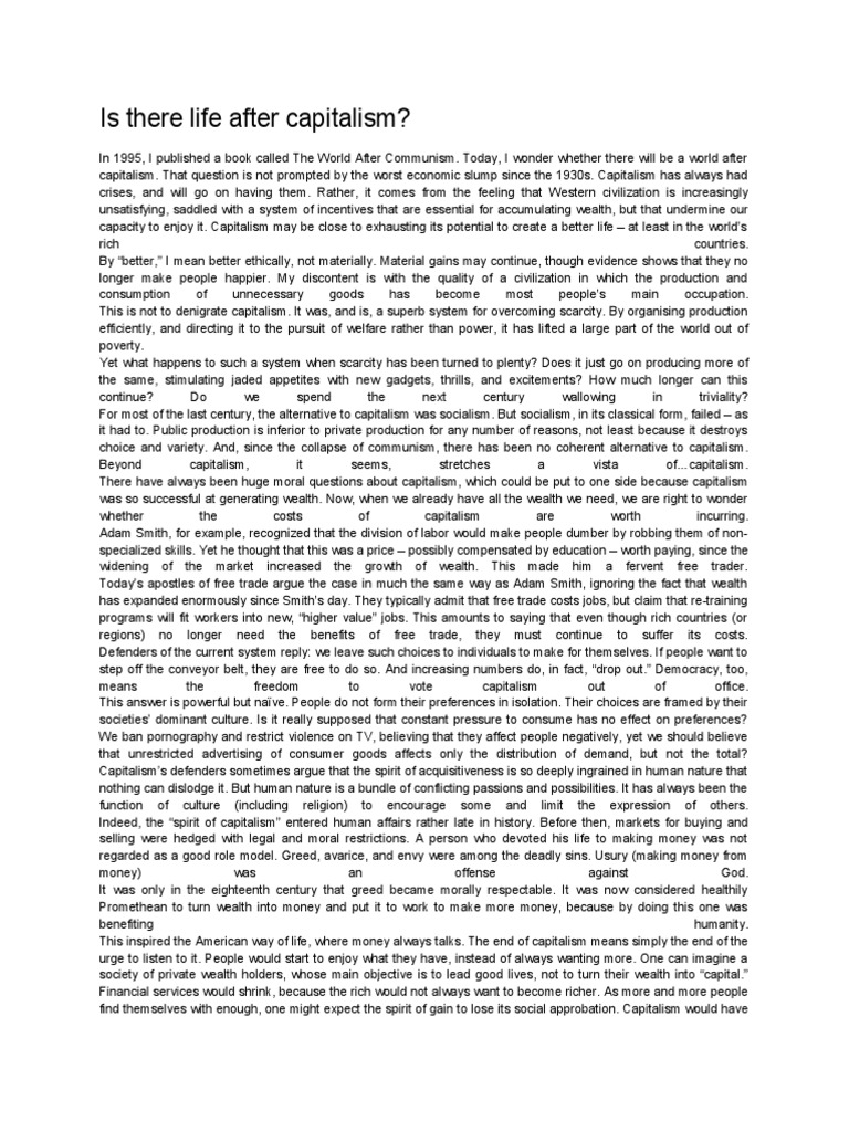 Is There Life After Capitalism | PDF | Capitalism | Greed