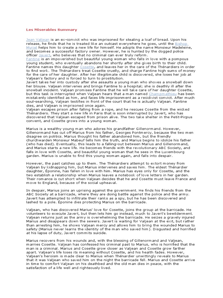 Jean Valjean Bishop Myriel Javert Fantine Cosette: Les Miserables ...