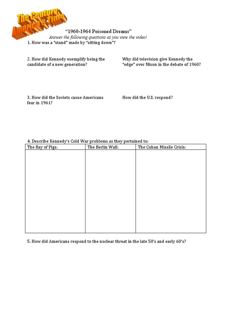 "1960-1964 Poisoned Dreams": Answer The Following Questions As You View ...