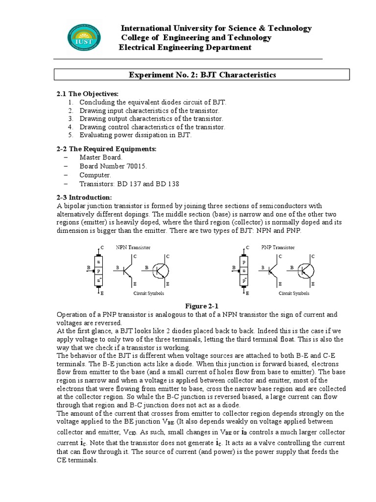 Exp 2 BJT Characteristics | PDF | Bipolar Junction Transistor | Transistor