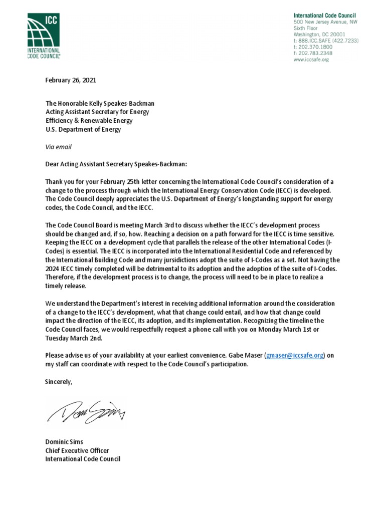 ICC Response To US Department of Energy Letter | PDF