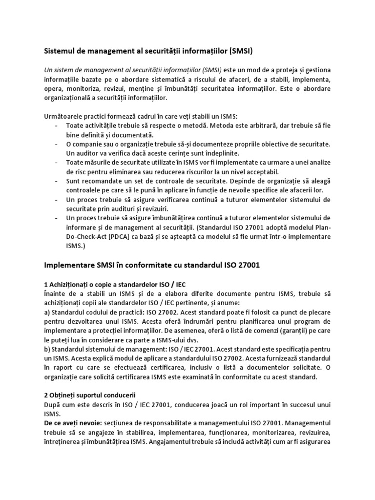 1.3. Plan de Implementare SMSI | PDF