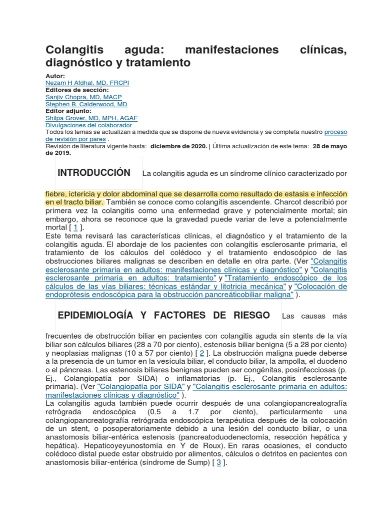 Colangitis Aguda: Diagnóstico y Tratamiento | PDF | Sistema exocrino ...