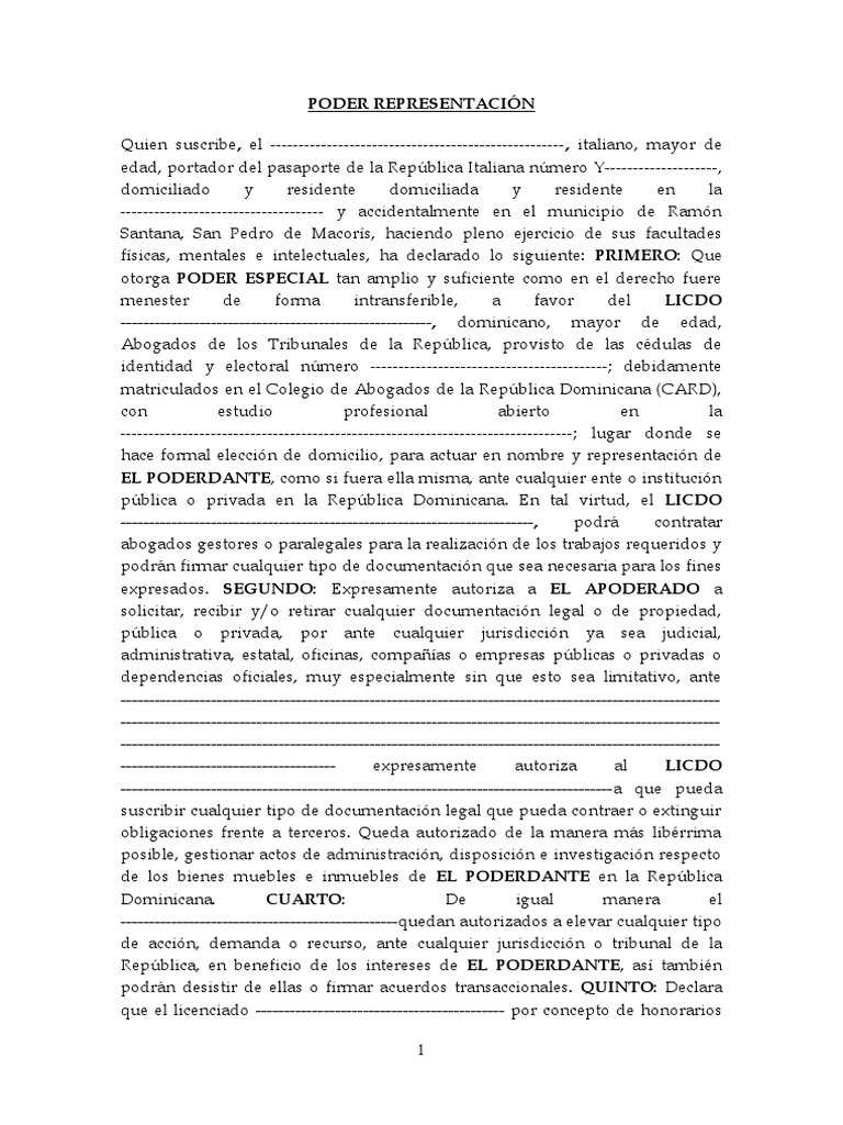 Modelo PODER DE REPRESENTACION | PDF | República Dominicana | Política