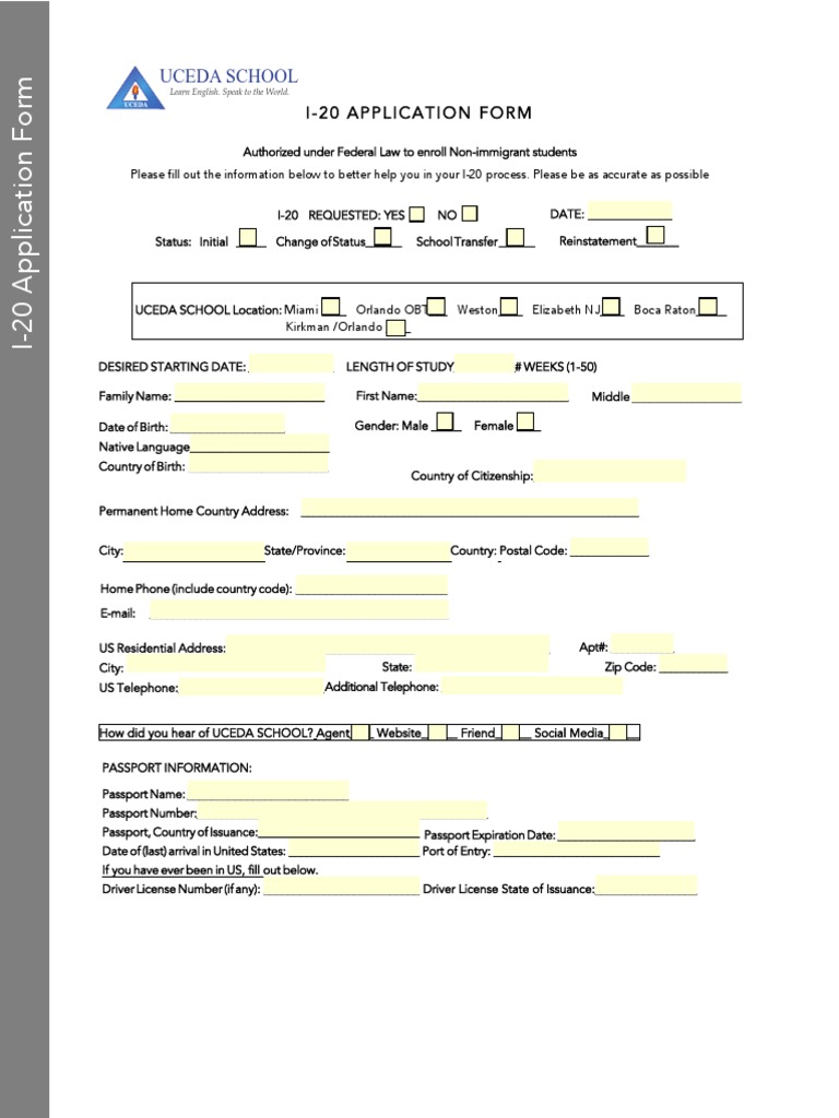 I-20 Application Form Fillable | PDF | Passport | Government And Personhood