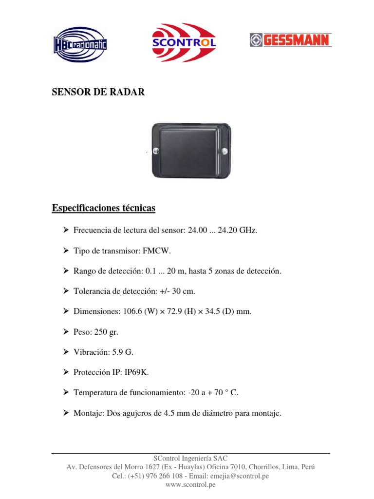 Datasheet - Sensor de Radar | PDF