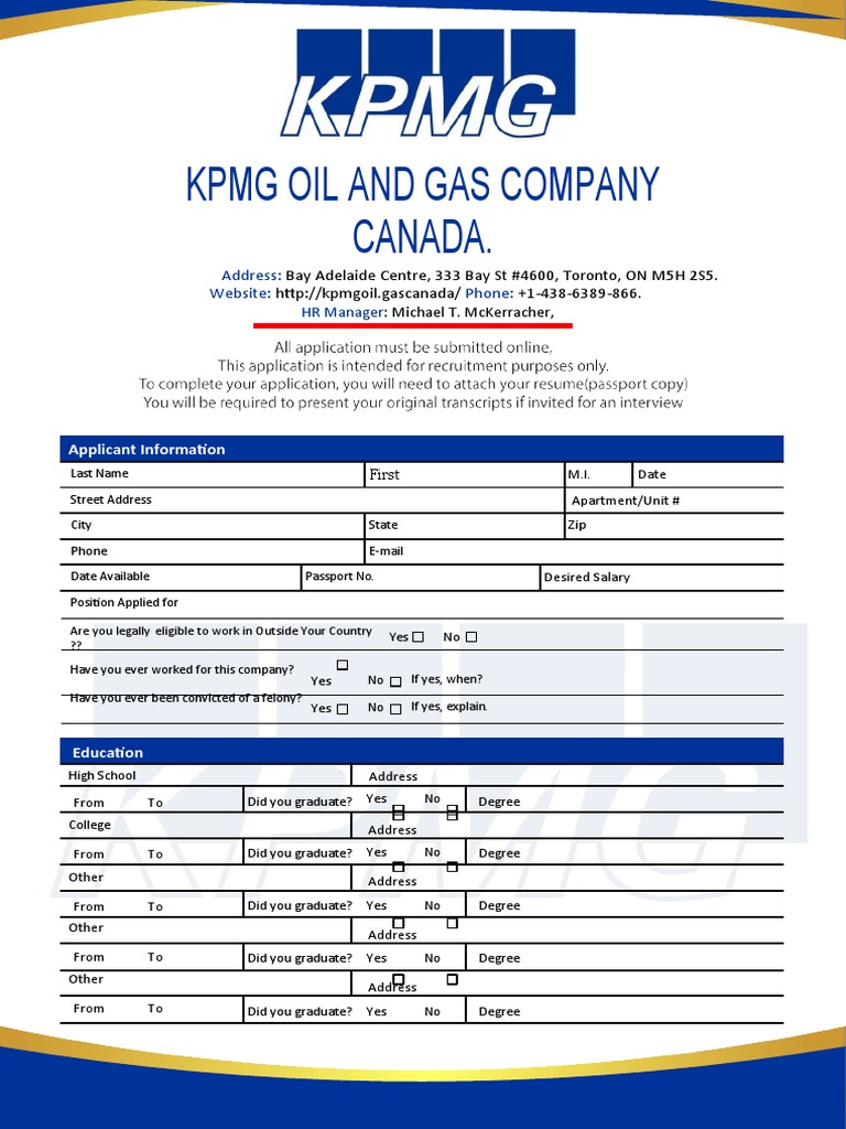 KPMG Oil and Gas Company Canada Job Application Form. | PDF | Justice ...