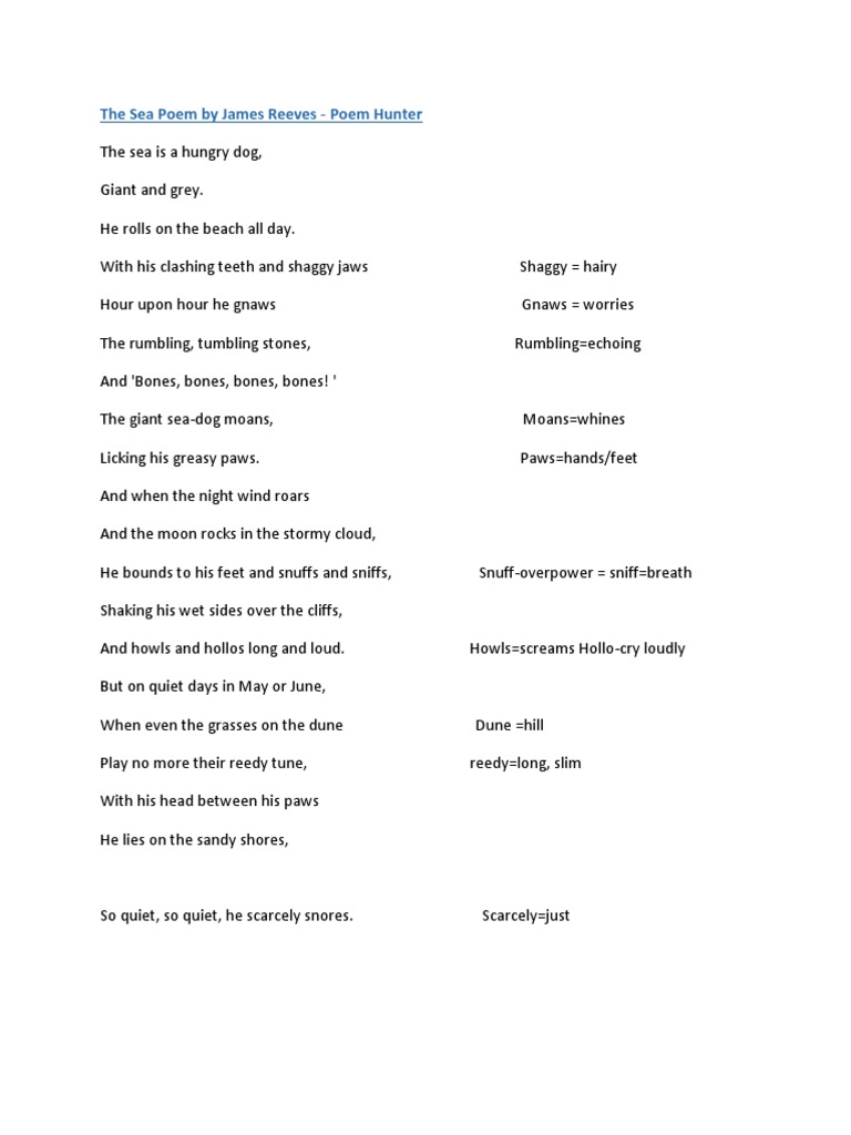 The Sea Poem by James Reeves | PDF | Rhyme | Poetry