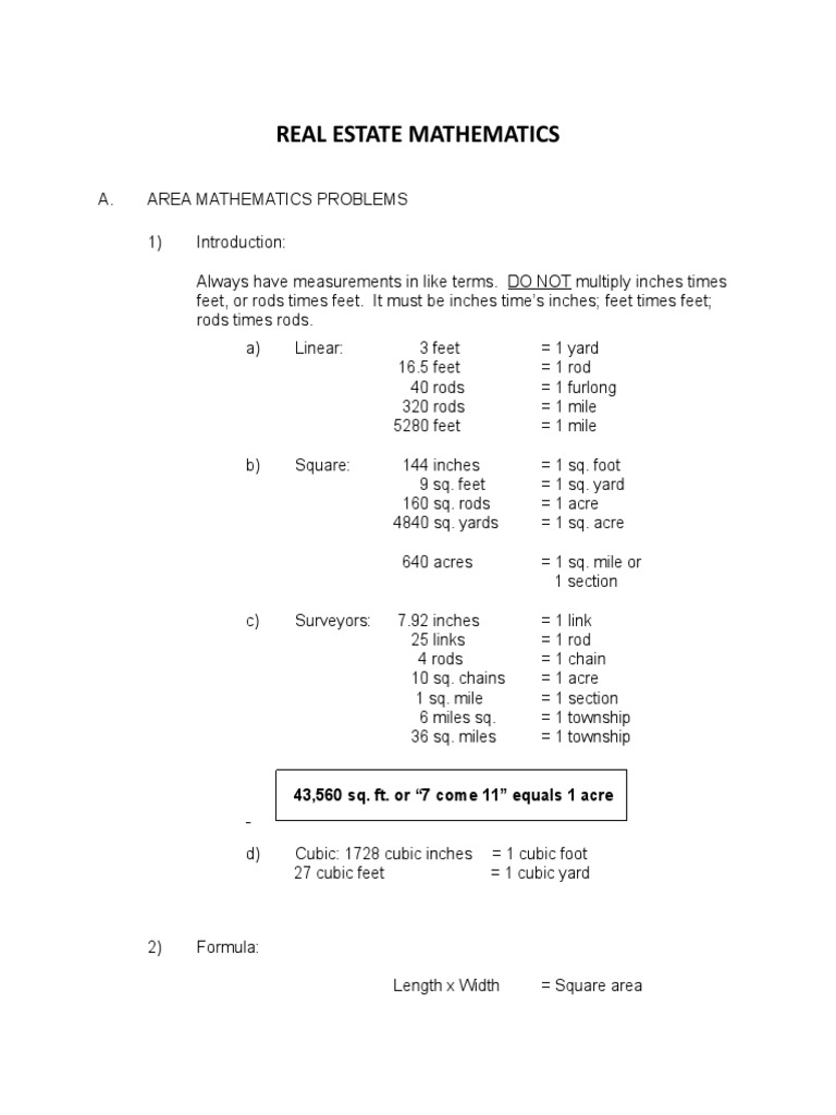 Real Estate Mathematics | PDF | Area | Interest