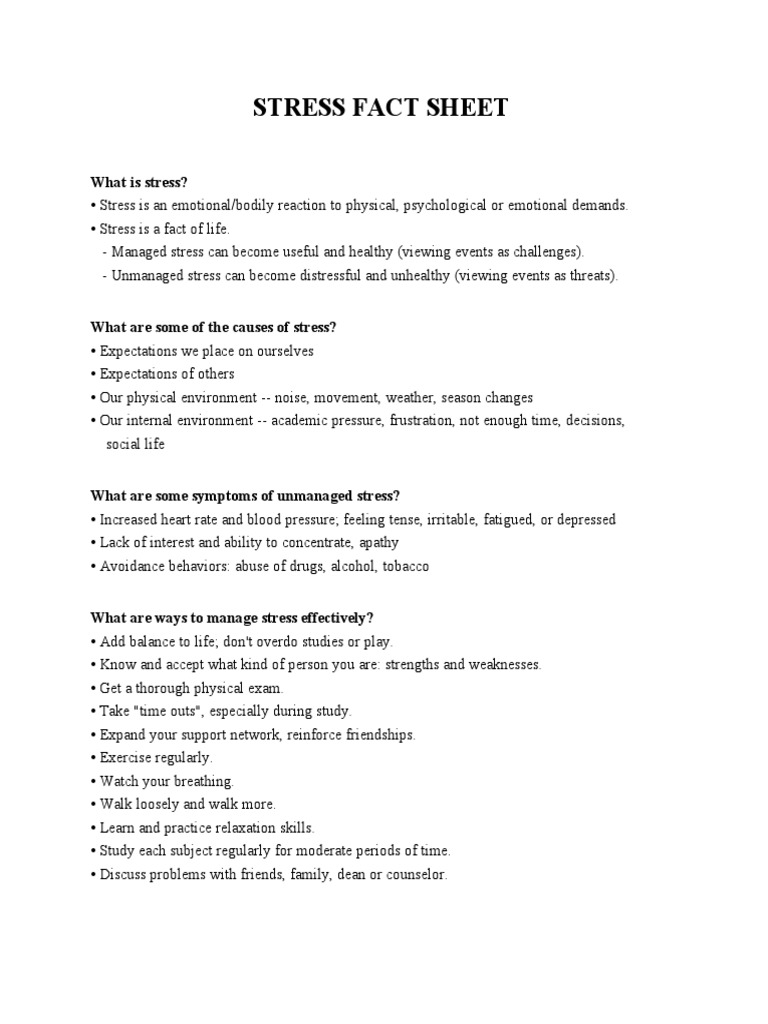 Stress Fact Sheet | PDF