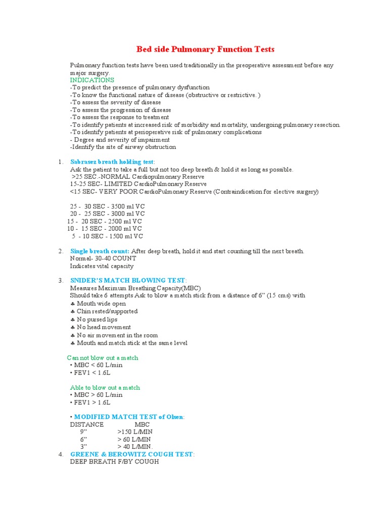 Bedside Pulmonary Function Tests Overview | PDF | Lung | Breathing