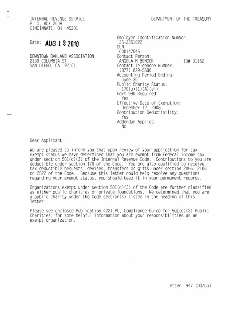 DOA 501 (C) 3 Determination Letter From IRS | PDF