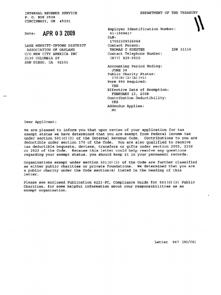 LMUDA 501 (C) 3 Determination Letter From IRS | PDF