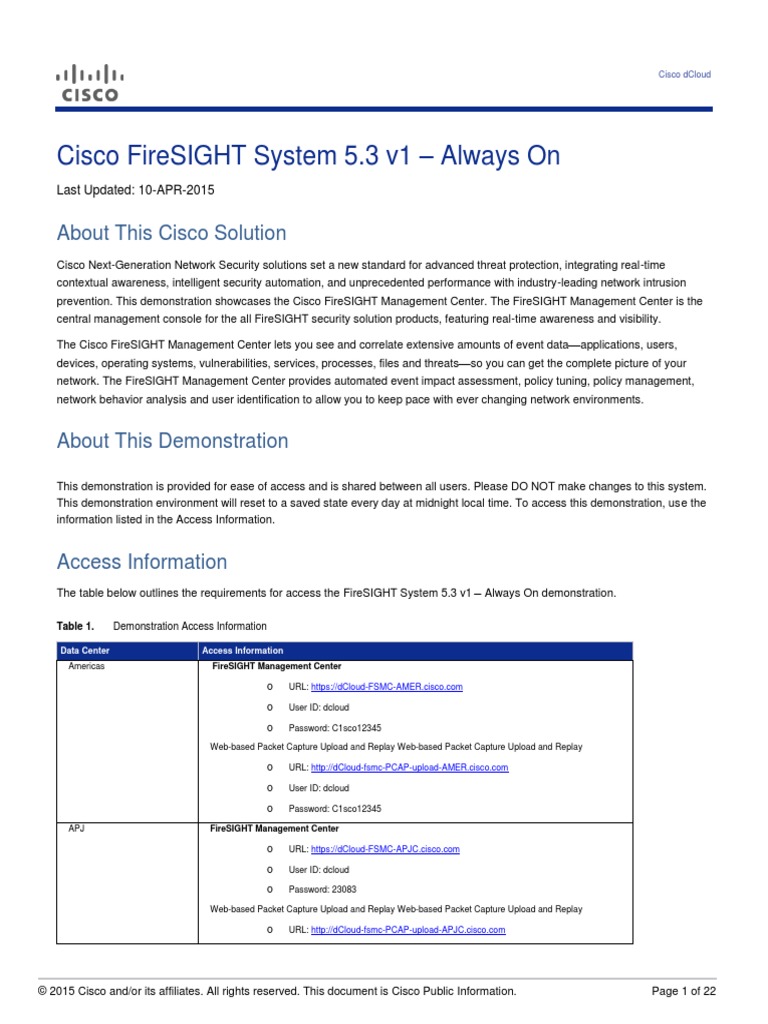 Cisco Firesight System 5.3 V1 - Always On: About This Cisco Solution | PDF | Computer Network ...