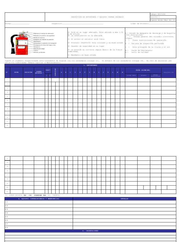 Formato Inspeccion de Extintores y Equipos Contra Incendio | PDF | Supresión de incendios ...