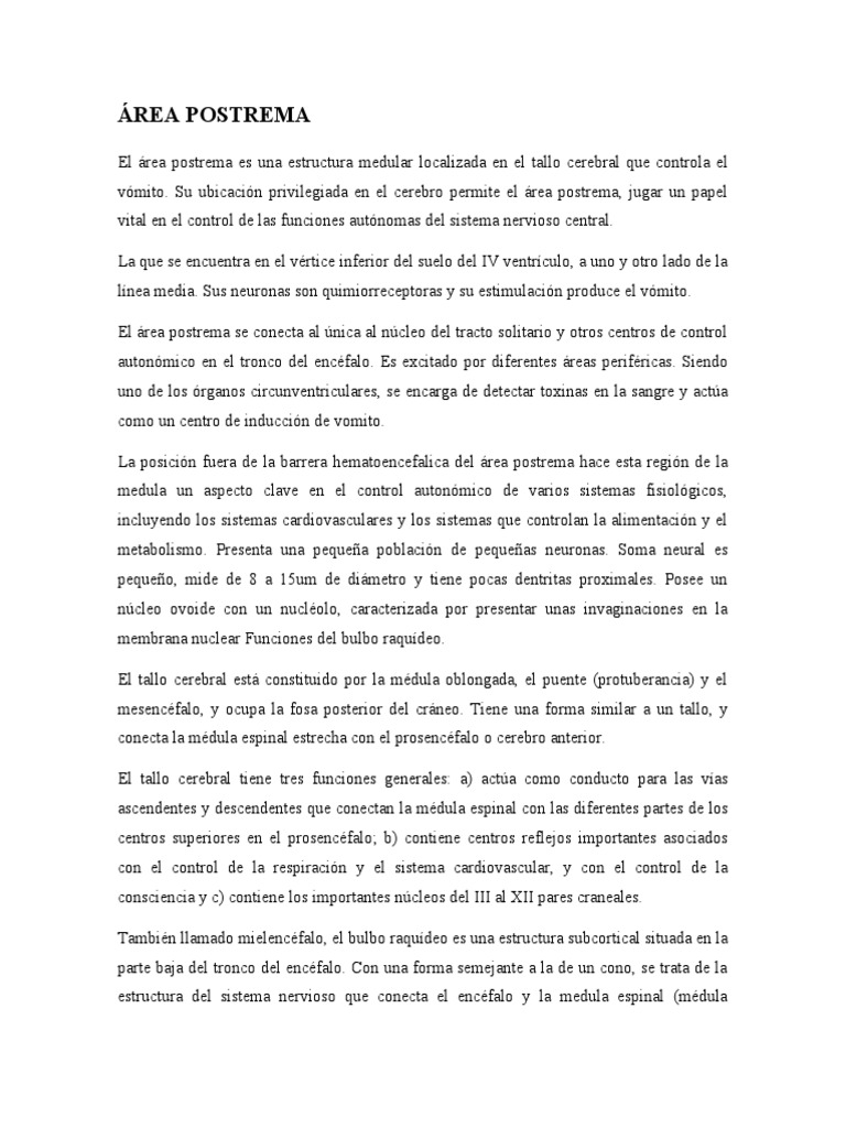 Área Postrema | PDF | Cerebro | Neurociencia