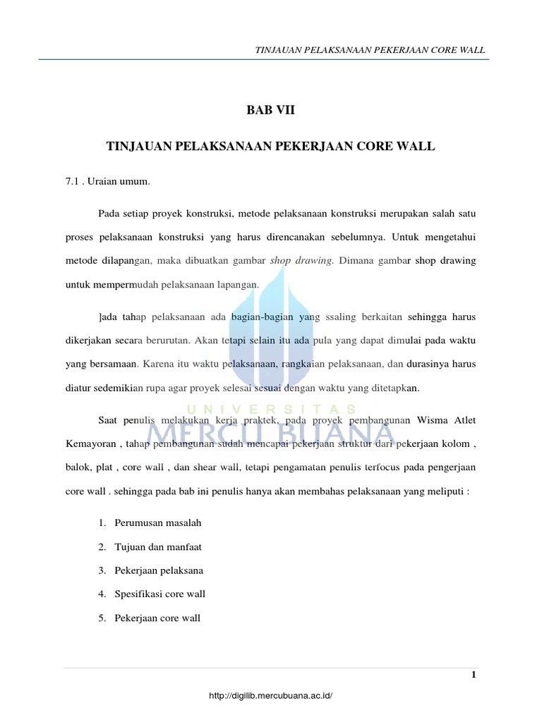 Pelaksanaan Core Wall dan Bekisting | PDF