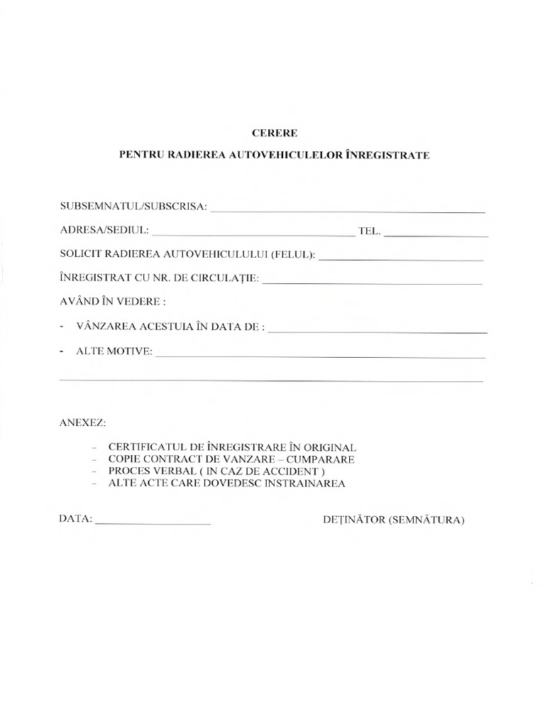 Cerere Radiere Autovehicule - Copy1 | PDF